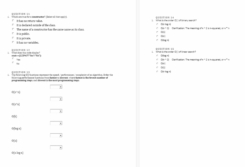 Solved Question 11 Which Are True For A Constructor Select 5159
