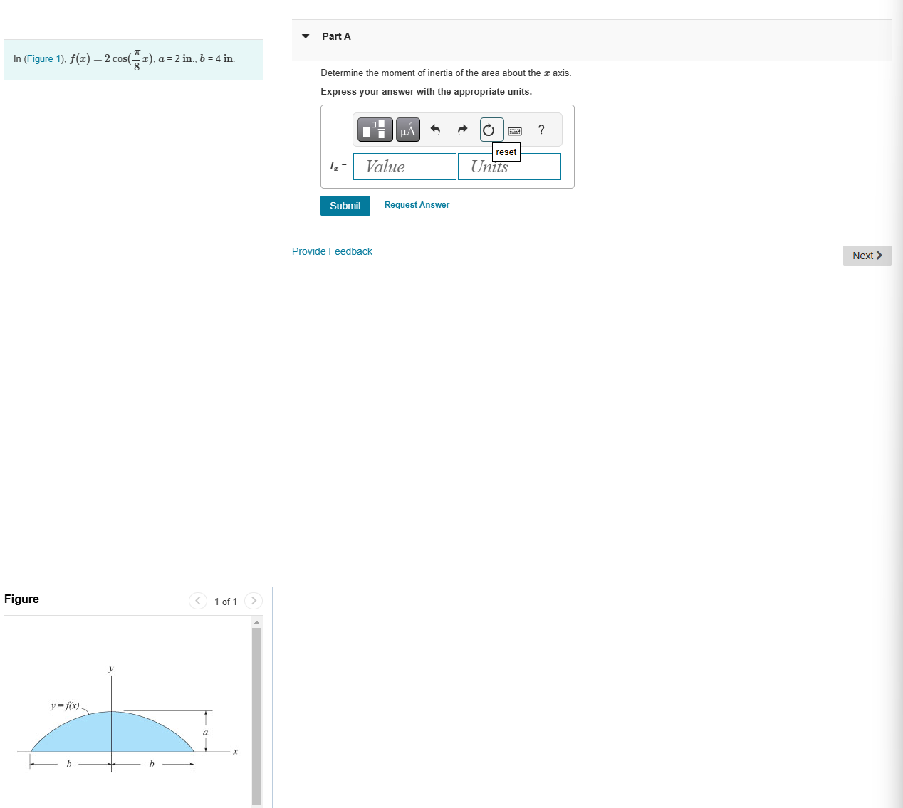 Solved ln (Figure 1), f(x)=2cos(π8x),a=2 in., b=4 in.Part | Chegg.com