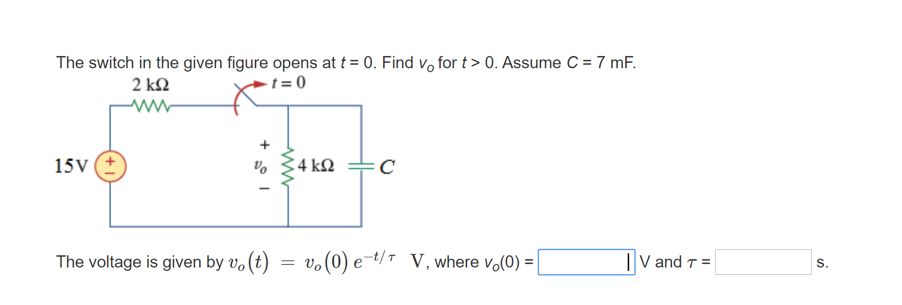 Solved The switch in the given figure opens at t = 0. Find | Chegg.com