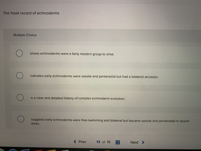 Solved The fossil record of echinoderms Multiple Choice | Chegg.com