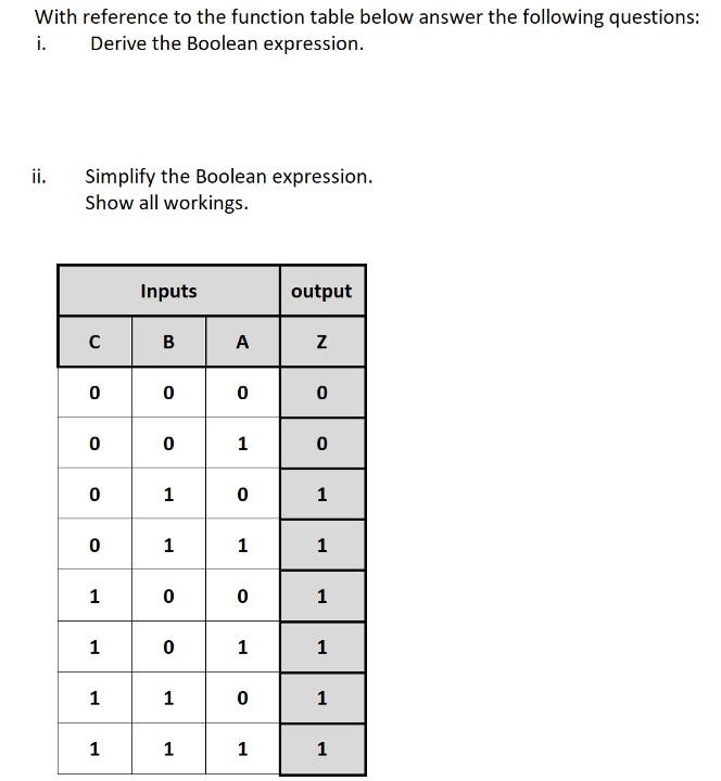 Solved With reference to the function table below answer the | Chegg.com