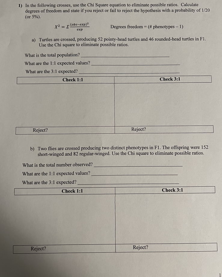 Solved 1) In the following crosses, use the Chi Square | Chegg.com