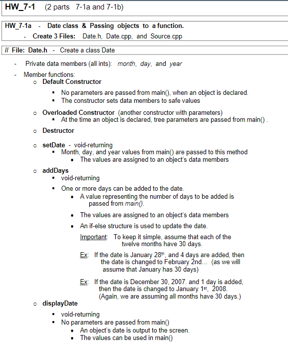 Solved HW_7-1 (2 parts 7-1a and 7-1b) HW_7-1a - Date class & | Chegg.com