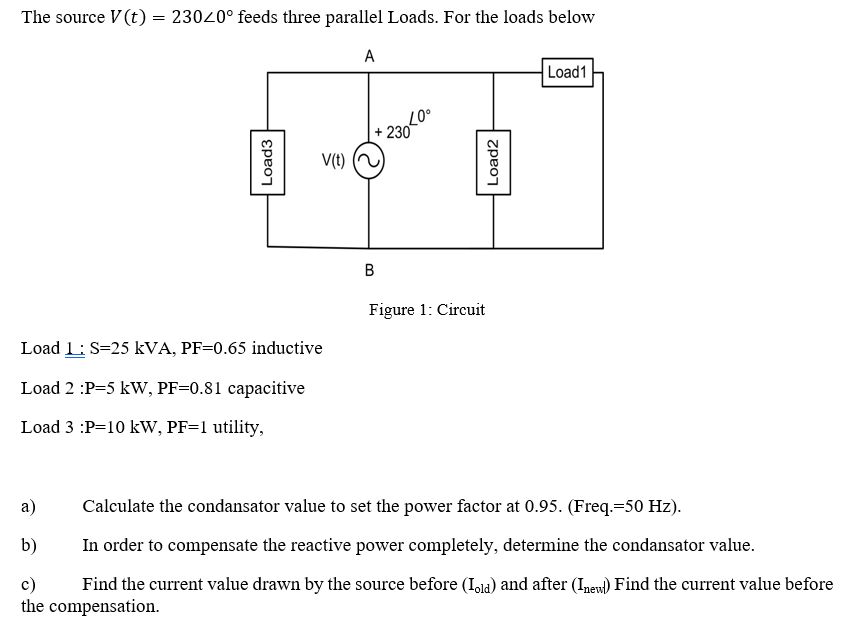Solved The source V(t)=230∠0∘ feeds three parallel Loads. | Chegg.com