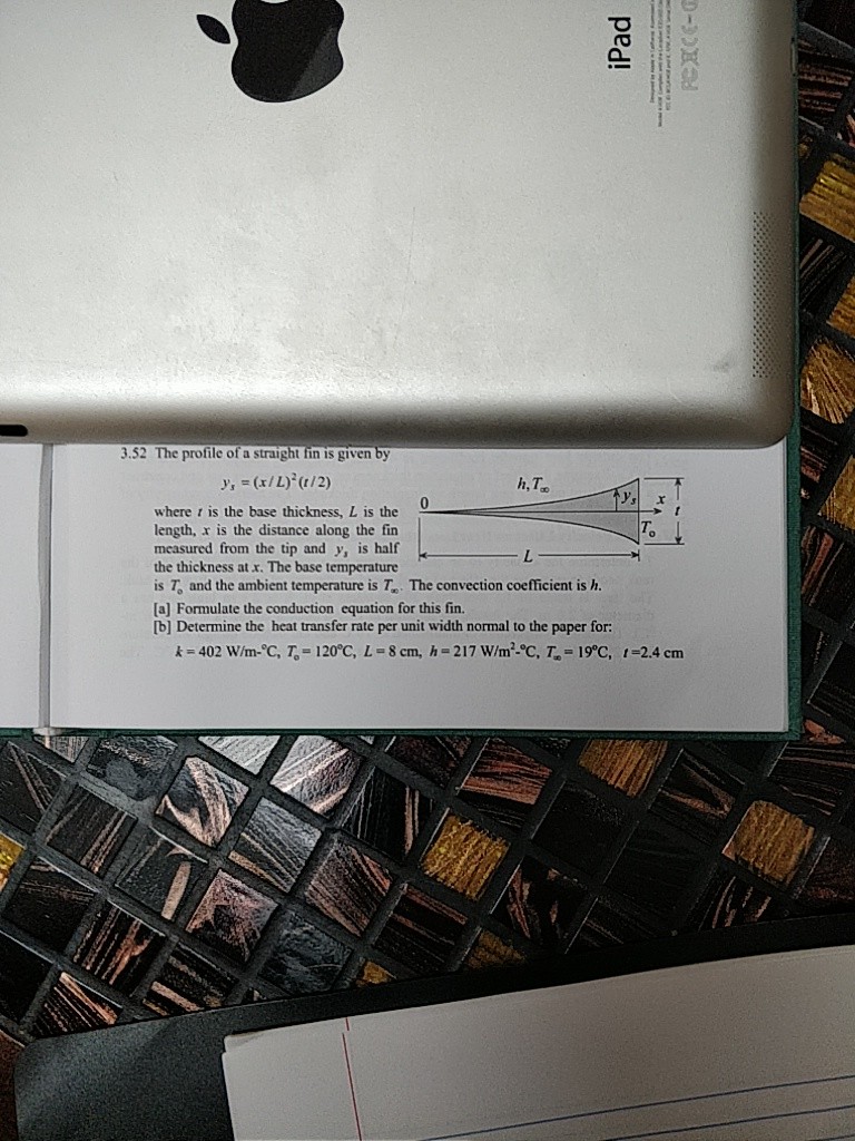 Solved 3.52 The profile of a straight fin is given , To y's | Chegg.com
