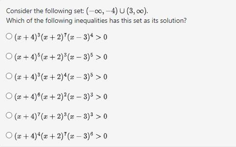 Consider the following set: (−∞,−4)∪(3,∞). Which of | Chegg.com