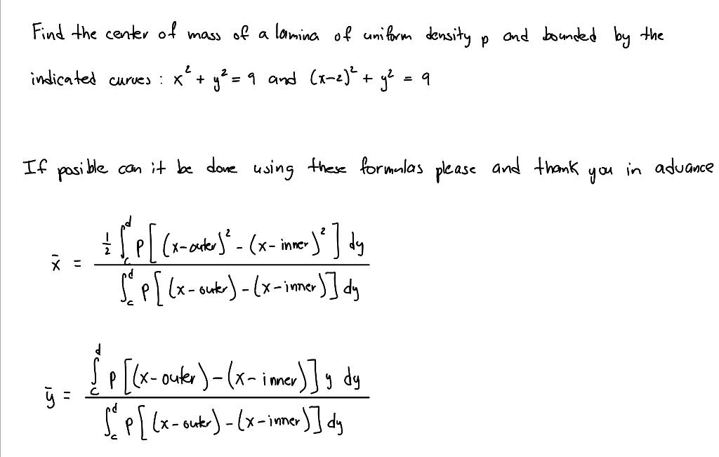 Find the center of mass of a lamina of uniform | Chegg.com