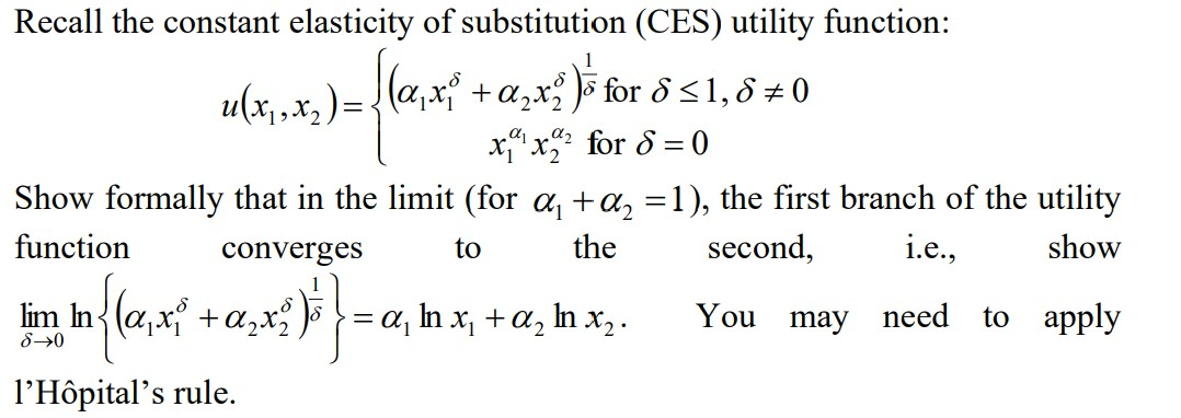 Solved Recall the constant elasticity of substitution (CES) | Chegg.com
