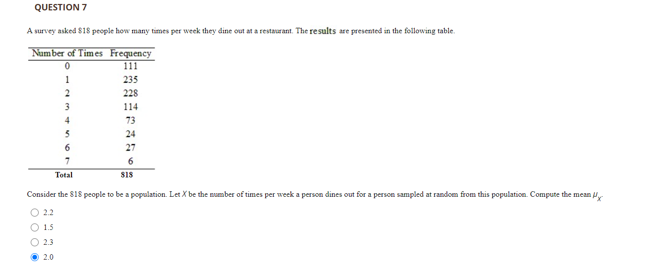Solved A survey asked 818 people how many times per week | Chegg.com
