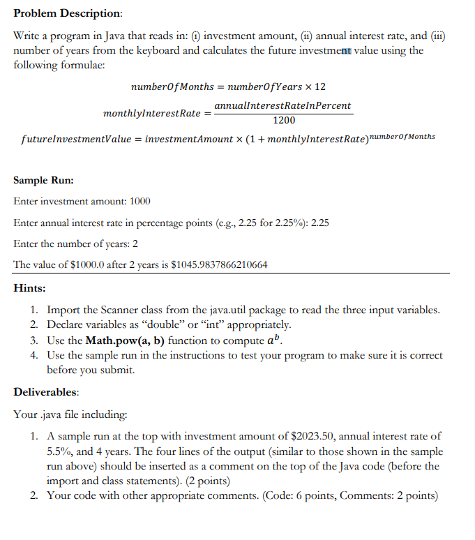 Solved Problem Description: Write a program in Java that | Chegg.com Solved Problem Description: Write a program in Java that | Chegg.com