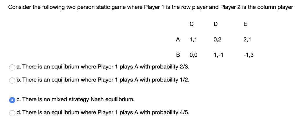 Solved Consider the following two person static game where | Chegg.com