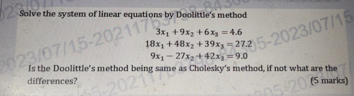Solved Solve the system of linear equations by Doolittle's | Chegg.com