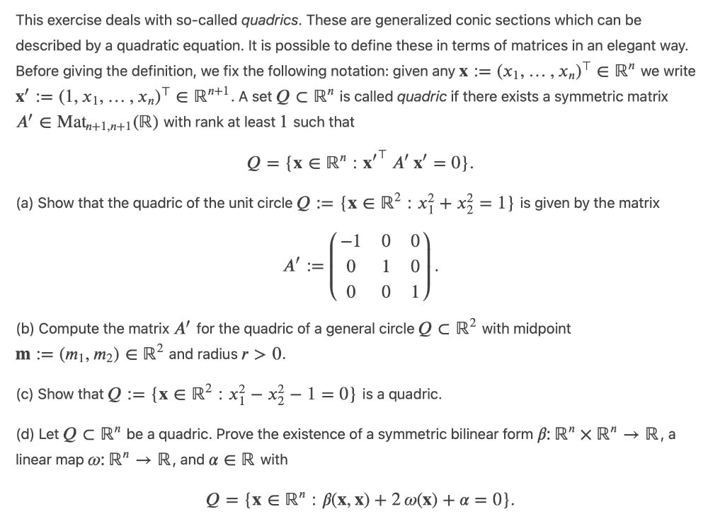 Solved This exercise deals with so-called quadrics. These | Chegg.com