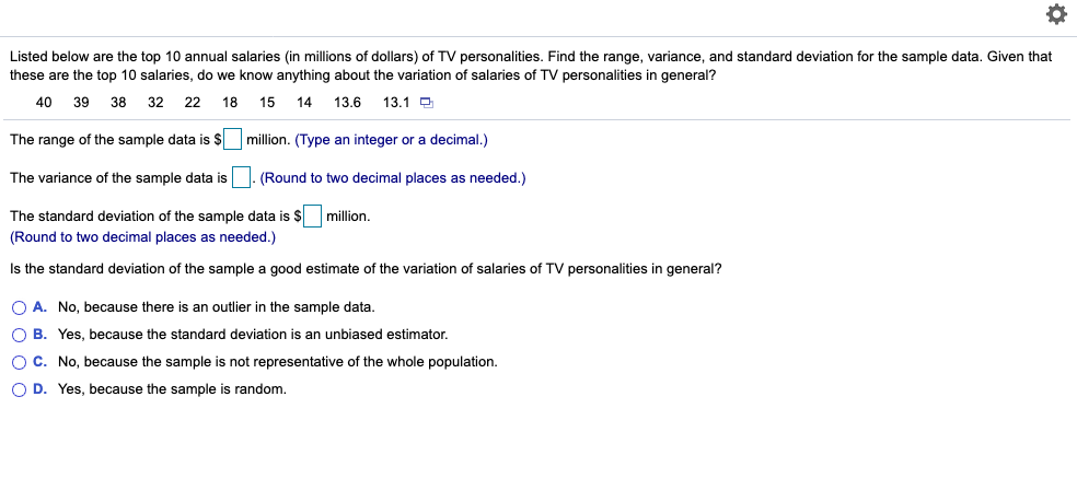 Solved 21. Listed below are the top 10 annual salaries | Chegg.com