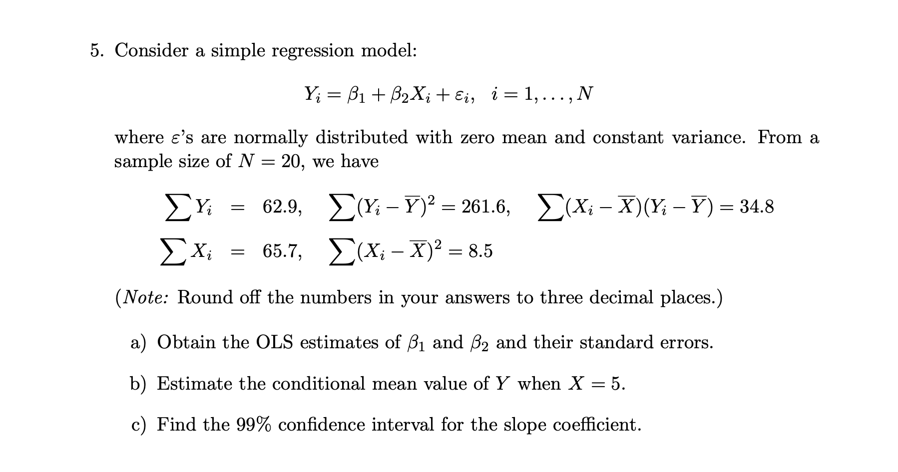 Solved 5. Consider a simple regression model: | Chegg.com