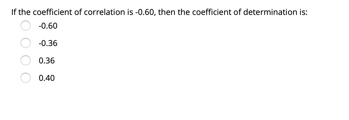 Solved If the coefficient of correlation is -0.60, then the | Chegg.com