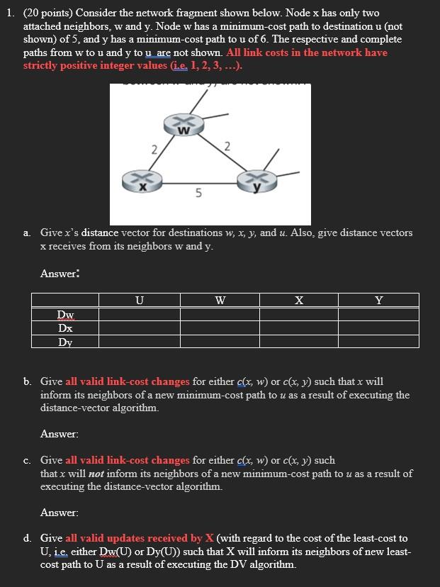 Solved 1. (20 points) Consider the network fragment shown | Chegg.com