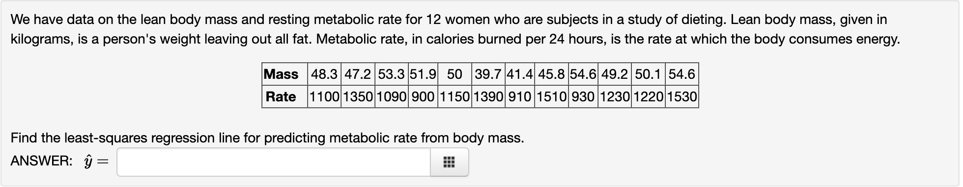 Solved We have data on the lean body mass and resting | Chegg.com