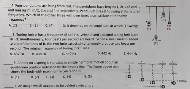 Solved 4. Four pendulums are hung from rod. The pendulums | Chegg.com