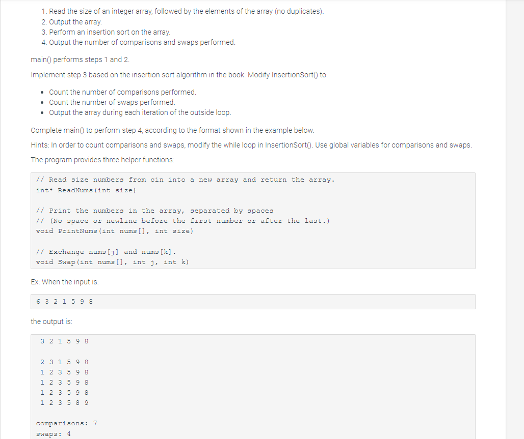 Solved in C++Read the size of an integer array, followed by | Chegg.com
