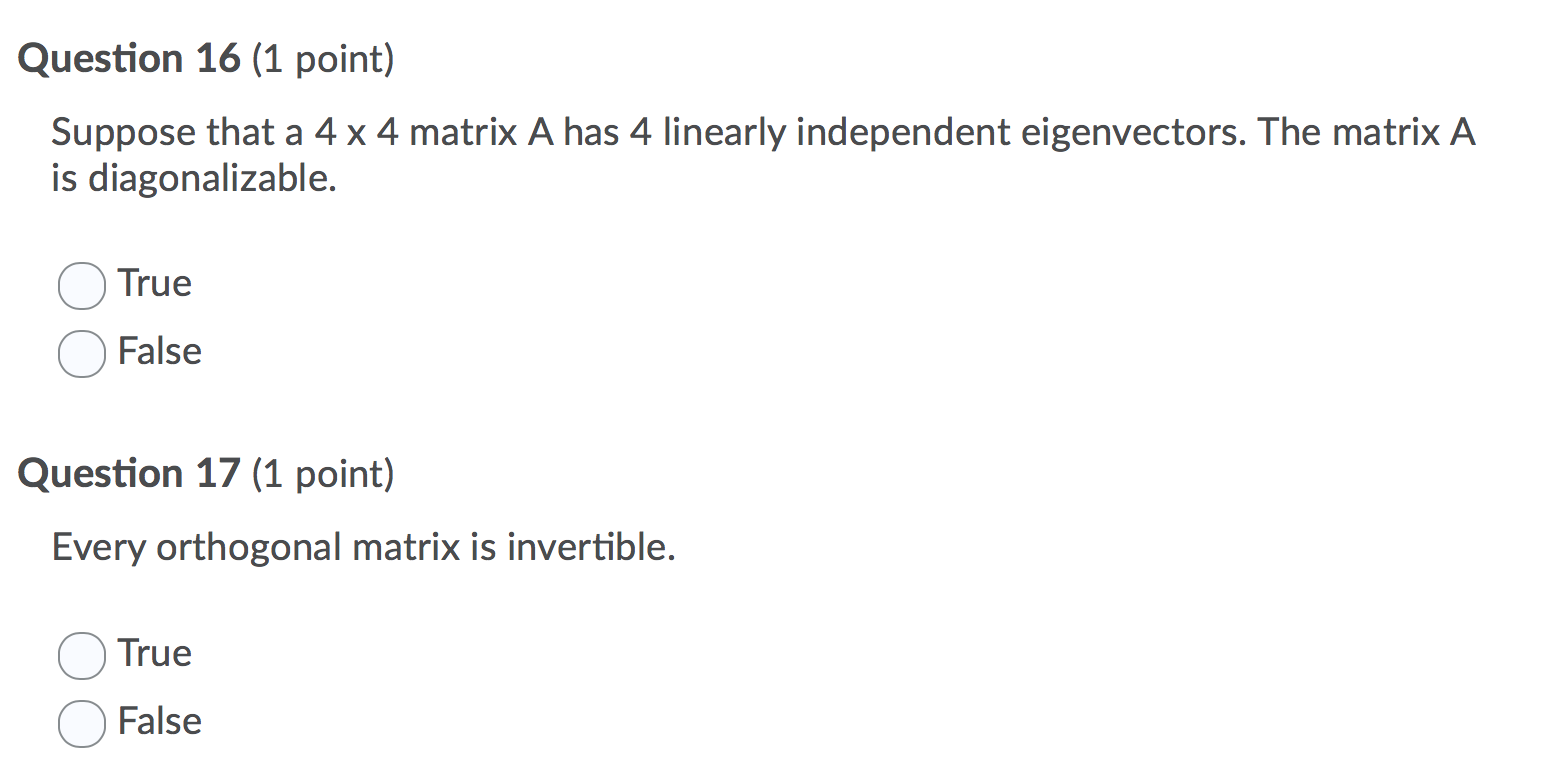 Solved Question 16 (1 point) Suppose that a 4 x 4 matrix A | Chegg.com