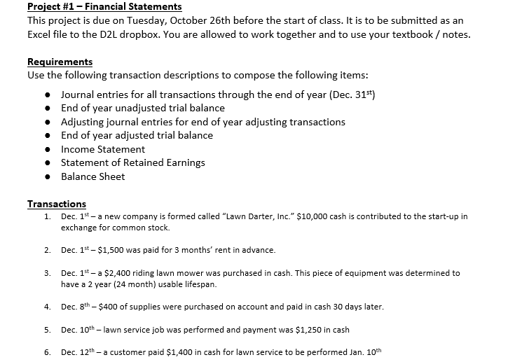 Solved Project #1 - Financial Statements This project is due | Chegg.com