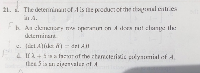 Solved The determinant of A is the product of the diagonal | Chegg.com