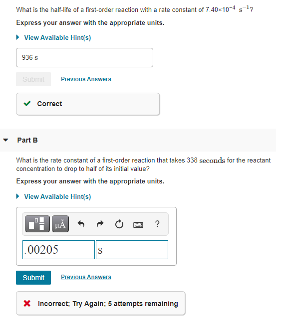 Solved What is the half-life of a first-order reaction with | Chegg.com