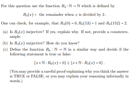 Solved For this question use the function R3: N- N which is | Chegg.com
