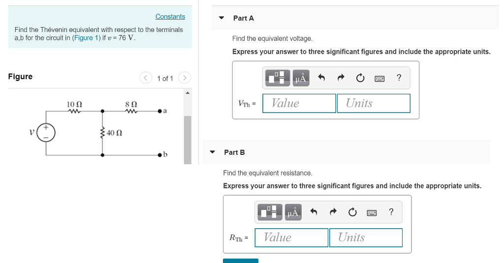 Solved Constants Part A Find the Thévenin equivalent with | Chegg.com