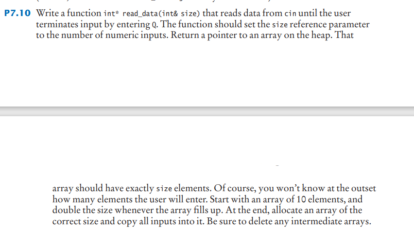 Solved P7.10 Write a function int* read_data(int& size) that | Chegg.com