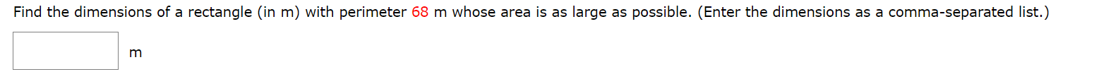 Solved Find the dimensions of a rectangle (in m) with | Chegg.com