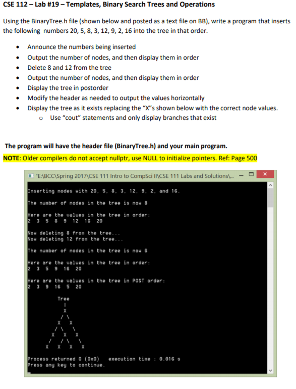 Solved Cse 112 Lab 19 Templates Binary Search Trees And 8944