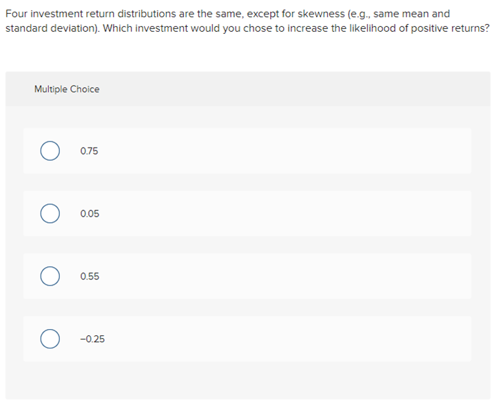 Solved Four investment return distributions are the same, | Chegg.com