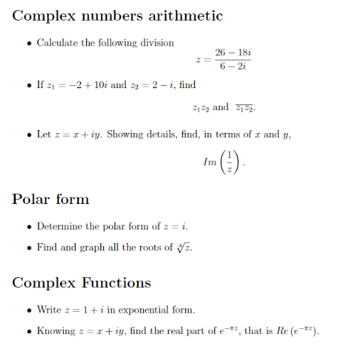 Solved Complex numbers arithmetic - Calculate the following | Chegg.com