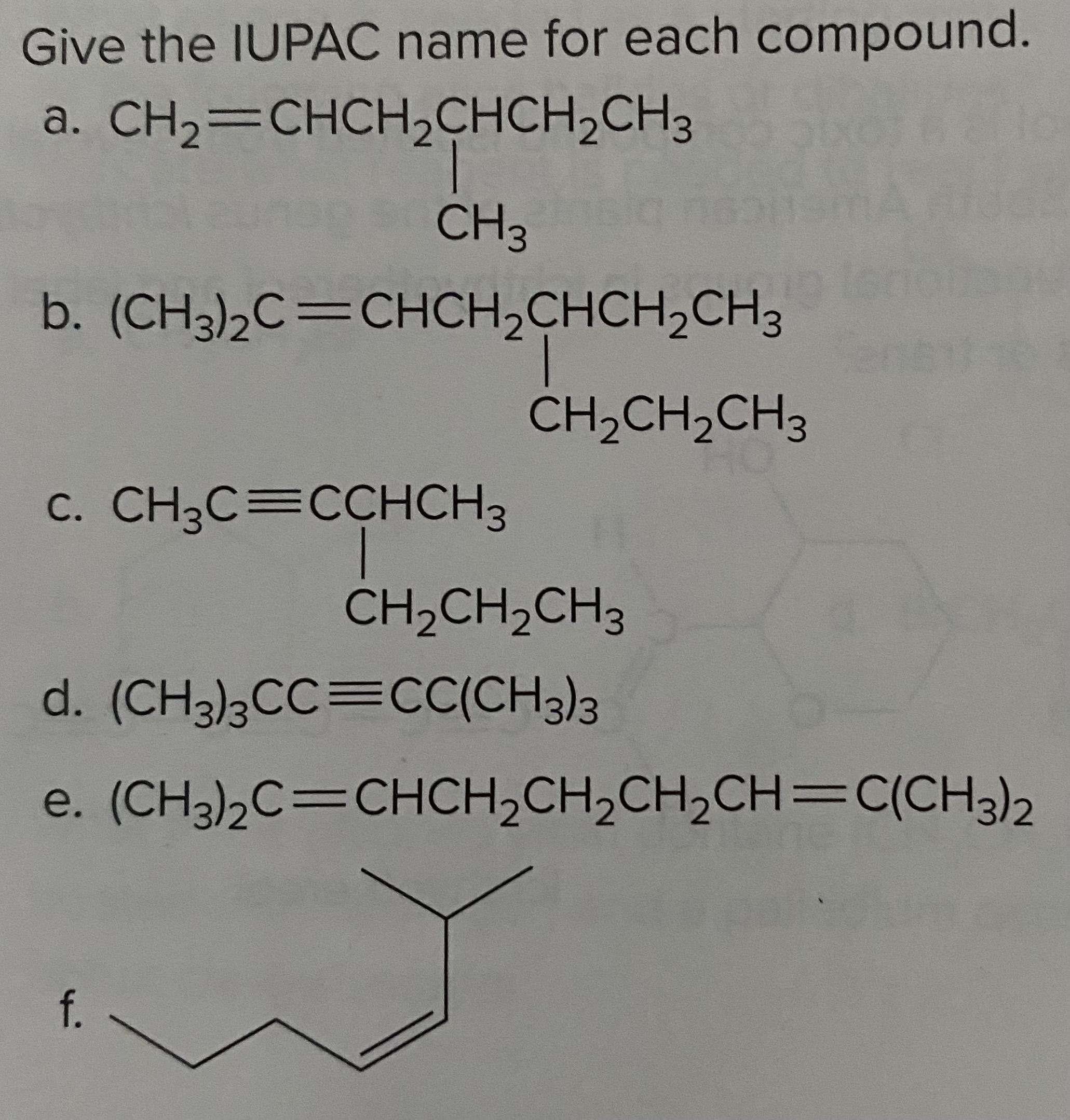 Solved - (CH3)3CC≡CC(CH3)3 . (CH3)2C=CHCH2CH2CH2CH=C(CH3)2 | Chegg.com