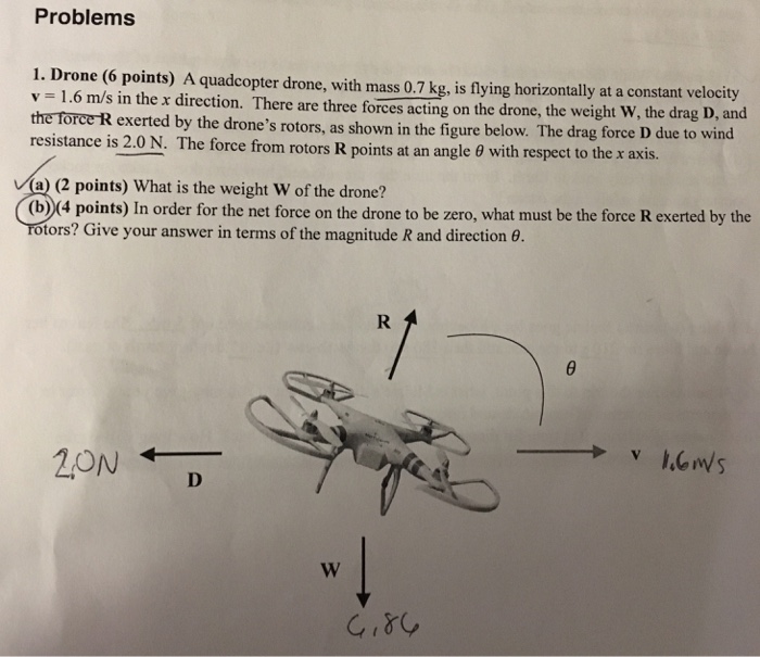 Solved Problems 1. Drone (6 points) A quadcopter drone, with | Chegg.com