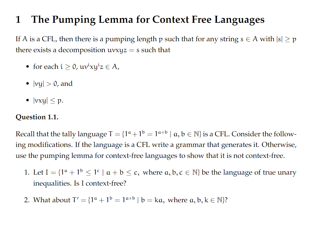 1 The Pumping Lemma for Context Free Languages If A | Chegg.com