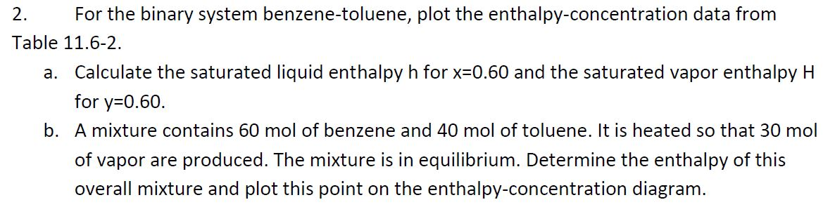 2. For the binary system benzene-toluene, plot the | Chegg.com