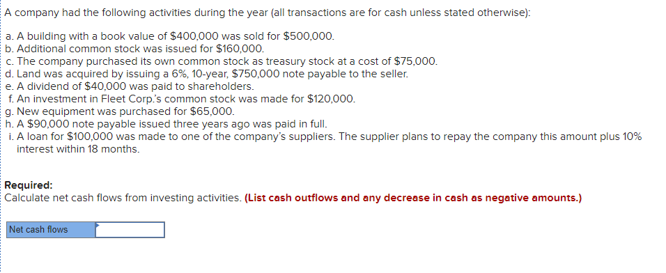 Solved A company had the following activities during the | Chegg.com