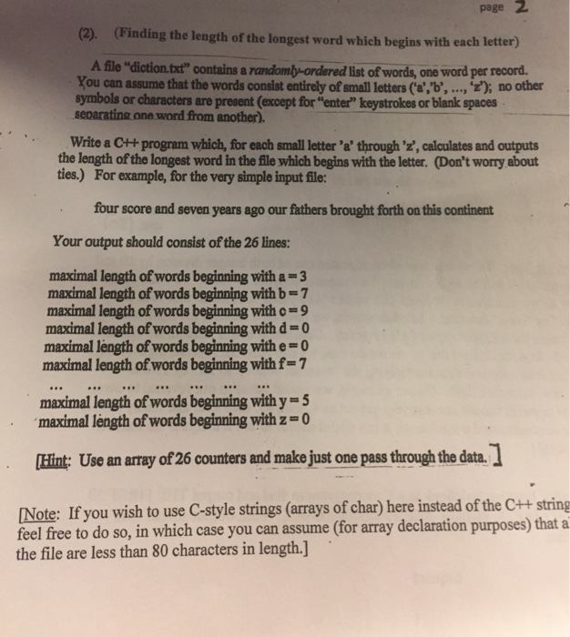 Solved page 2 (2). (Finding the length of the longest word | Chegg.com