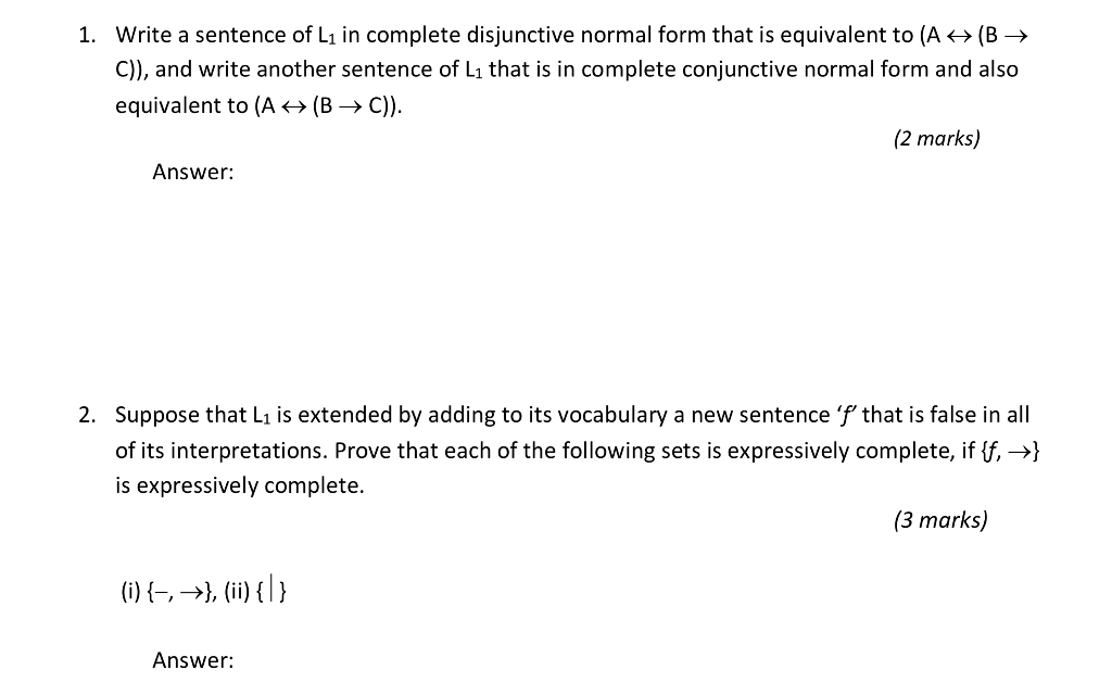 1. Write a sentence of L1 in complete disjunctive | Chegg.com