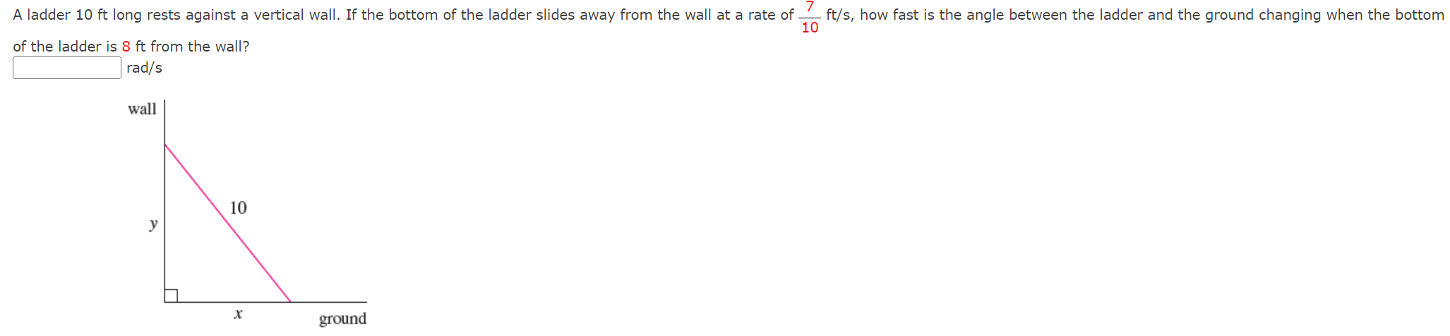 Solved of the ladder is 8ft from the wall? rad/s | Chegg.com
