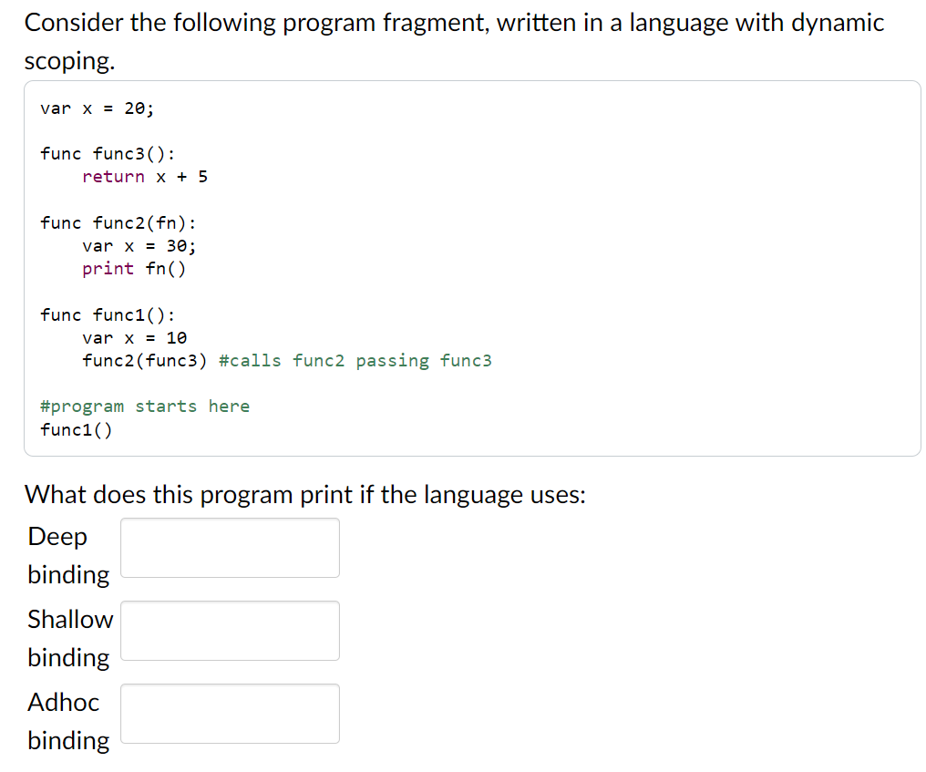 Solved Consider the following program fragment, written in a | Chegg.com