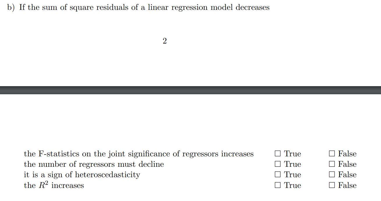 Solved b) If the sum of square residuals of a linear | Chegg.com