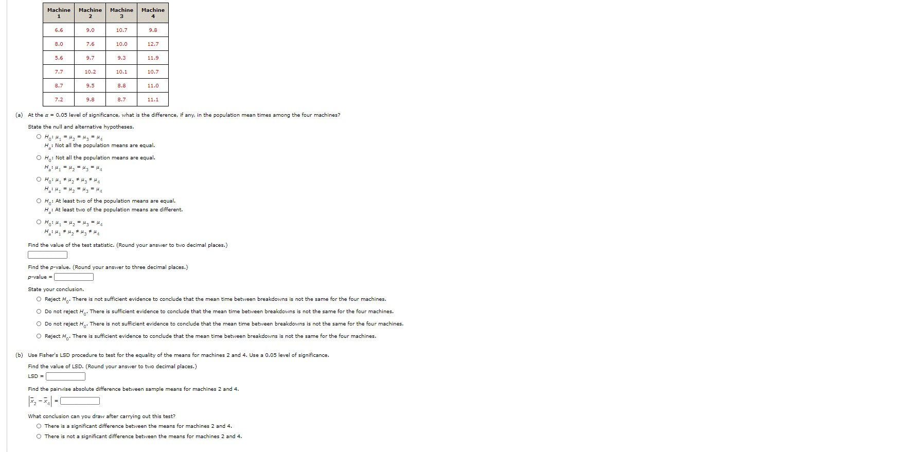 Solved Machine 1 Machine 2 Machine 3 Machine 4 6.6 9.0 10.7 | Chegg.com