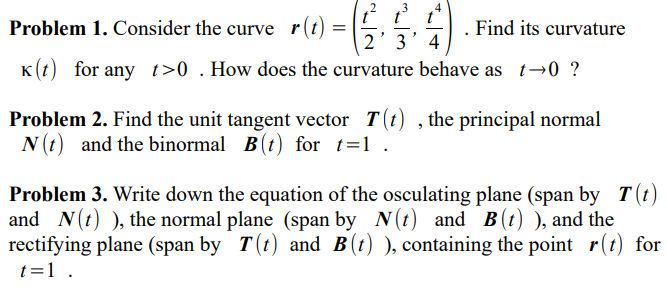 Solved Problem 1. Consider the curve r(t) =( t^2/ 2 , t^3/ 3 | Chegg.com