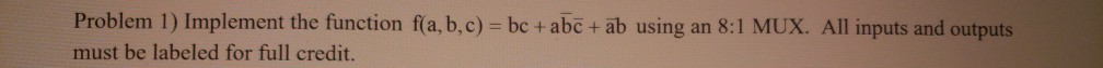 Solved Problem 1) Implement the function f(a, b,c) - bc + | Chegg.com