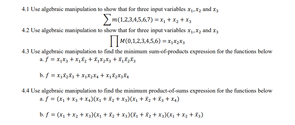 Solved 4.1 Use algebraic manipulation to show that for three | Chegg.com