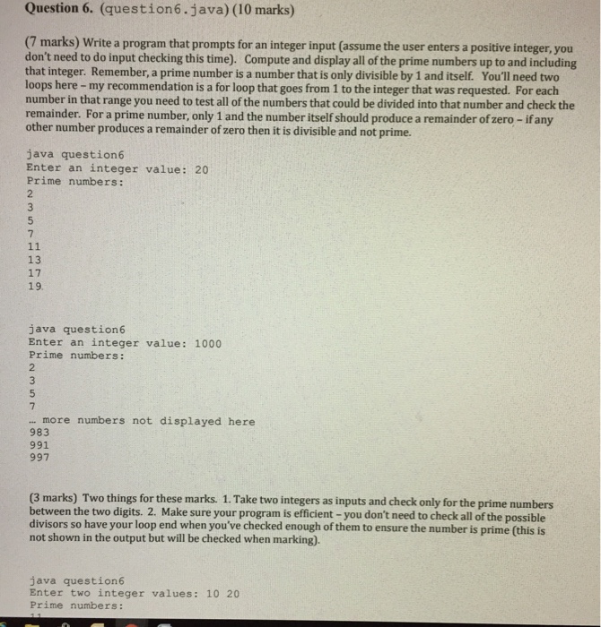 Solved Question 6. (question6.java) (10 marks) (7 marks) | Chegg.com